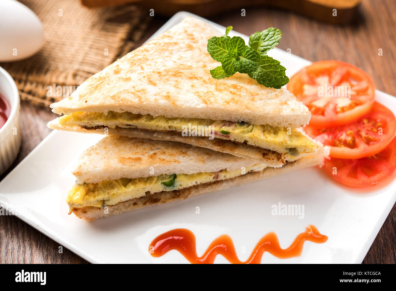 Indian Bread omelette / omlet / omlete sandwich served with tomato ...