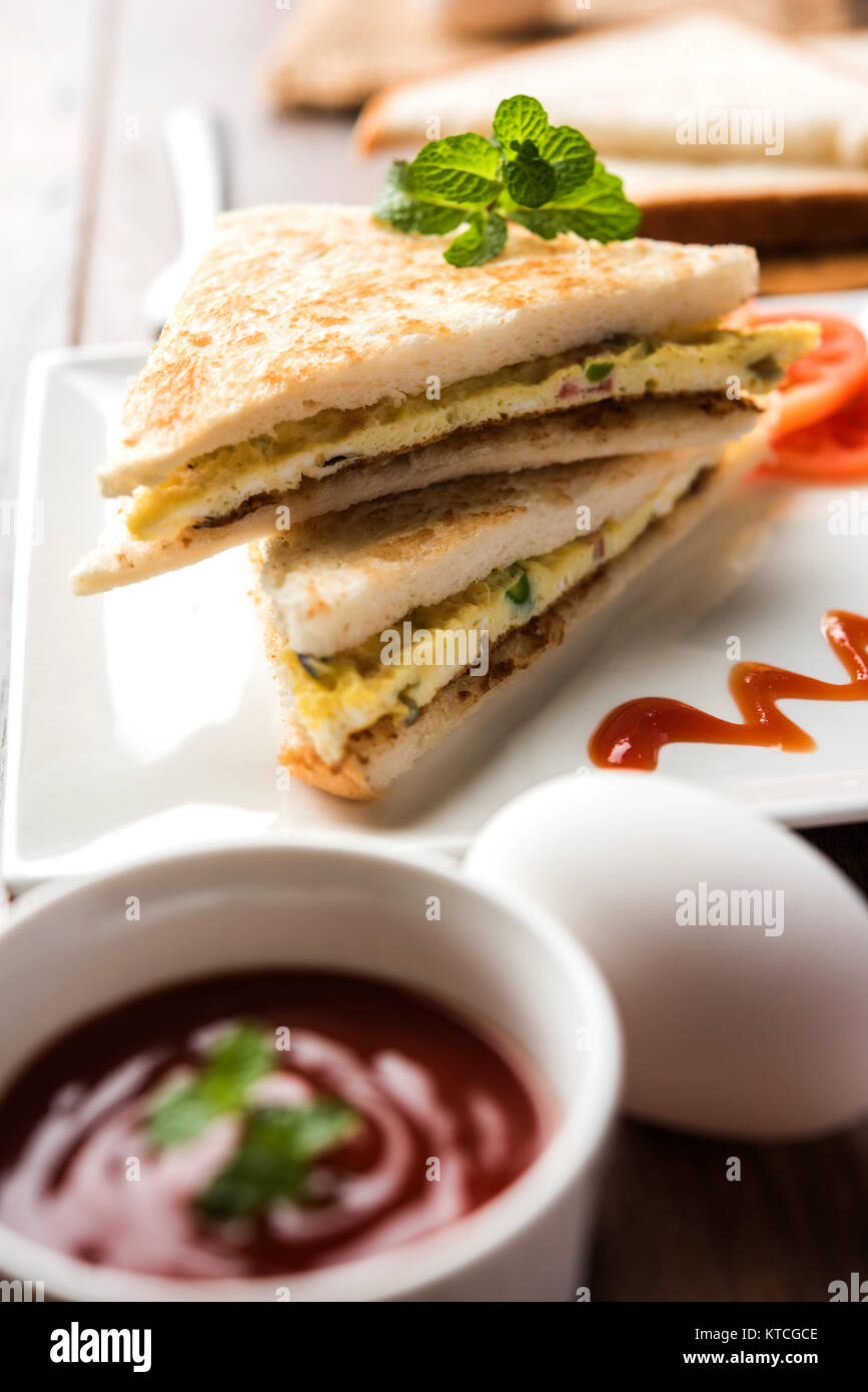 Indian Bread omelette / omlet / omlete sandwich served with tomato ...