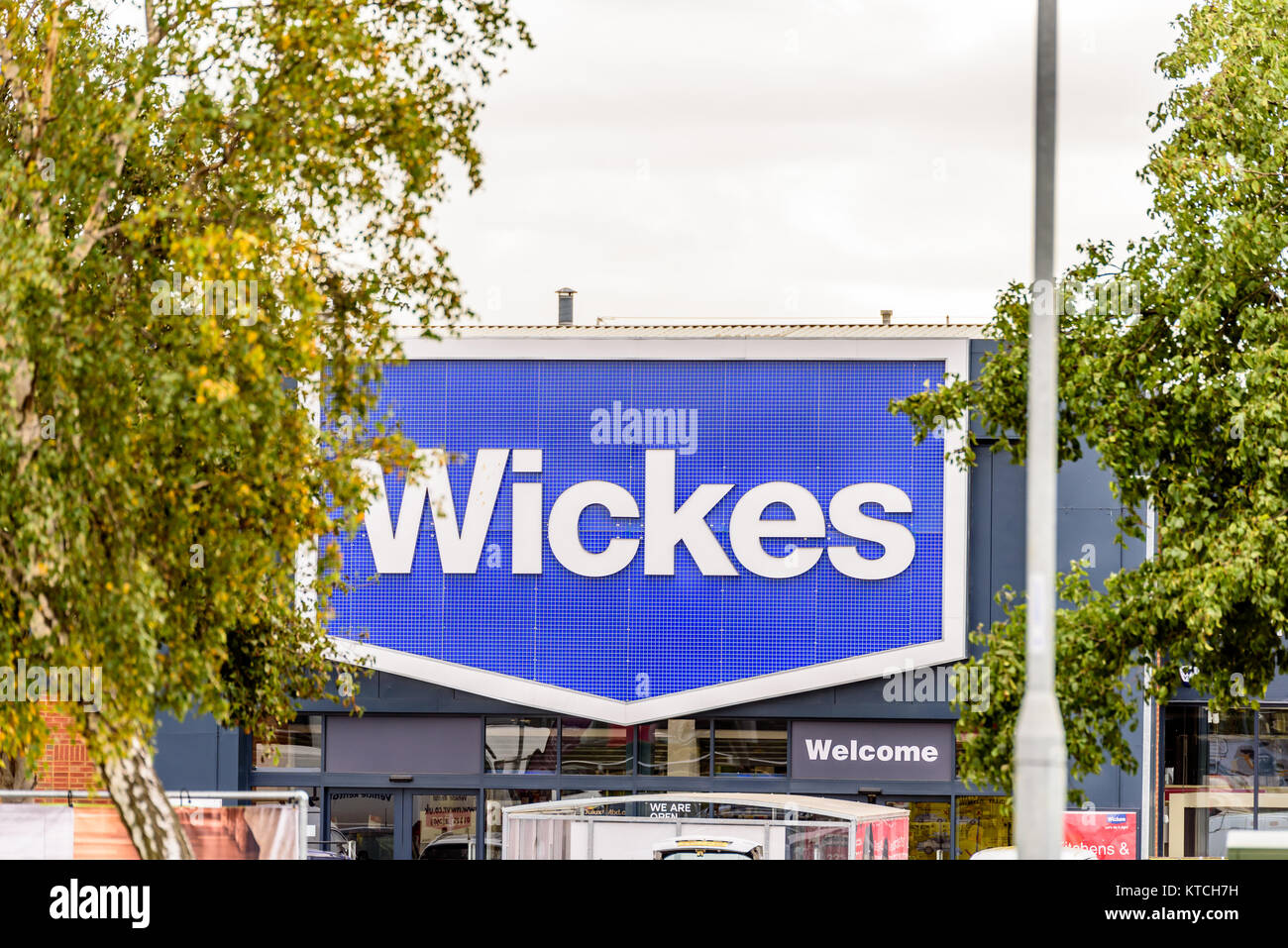 Northampton UK October 29, 2017: Wickes logo sign in Sixfields Retail ...