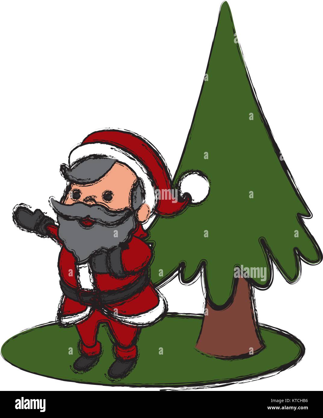 Cute santa claus and tree cartoon Stock Vector Image & Art - Alamy
