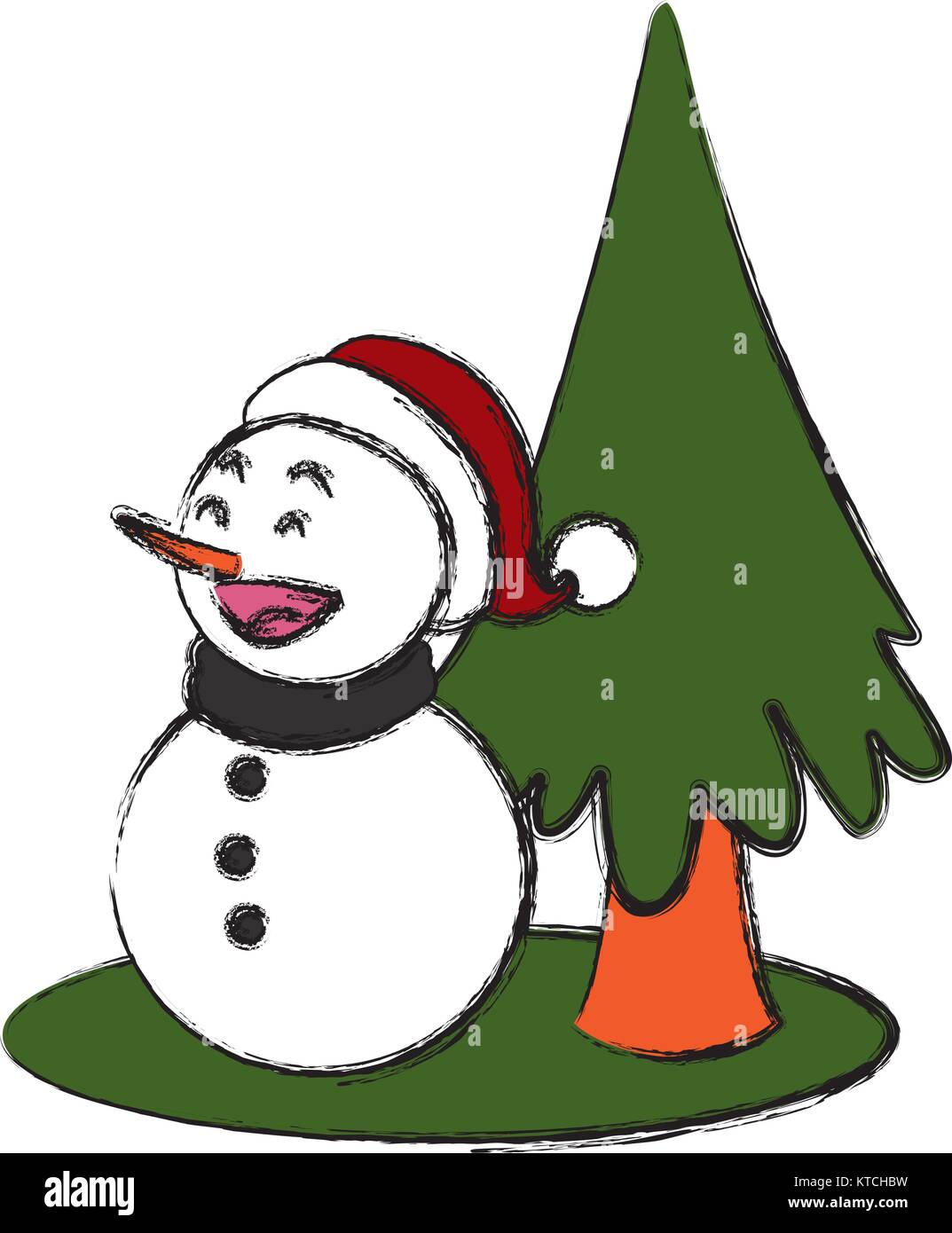 Snowman and tree christmas cartoon Stock Vector Image & Art - Alamy