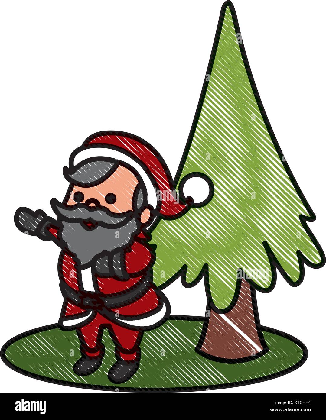 Cute santa claus and tree cartoon Stock Vector Image & Art - Alamy