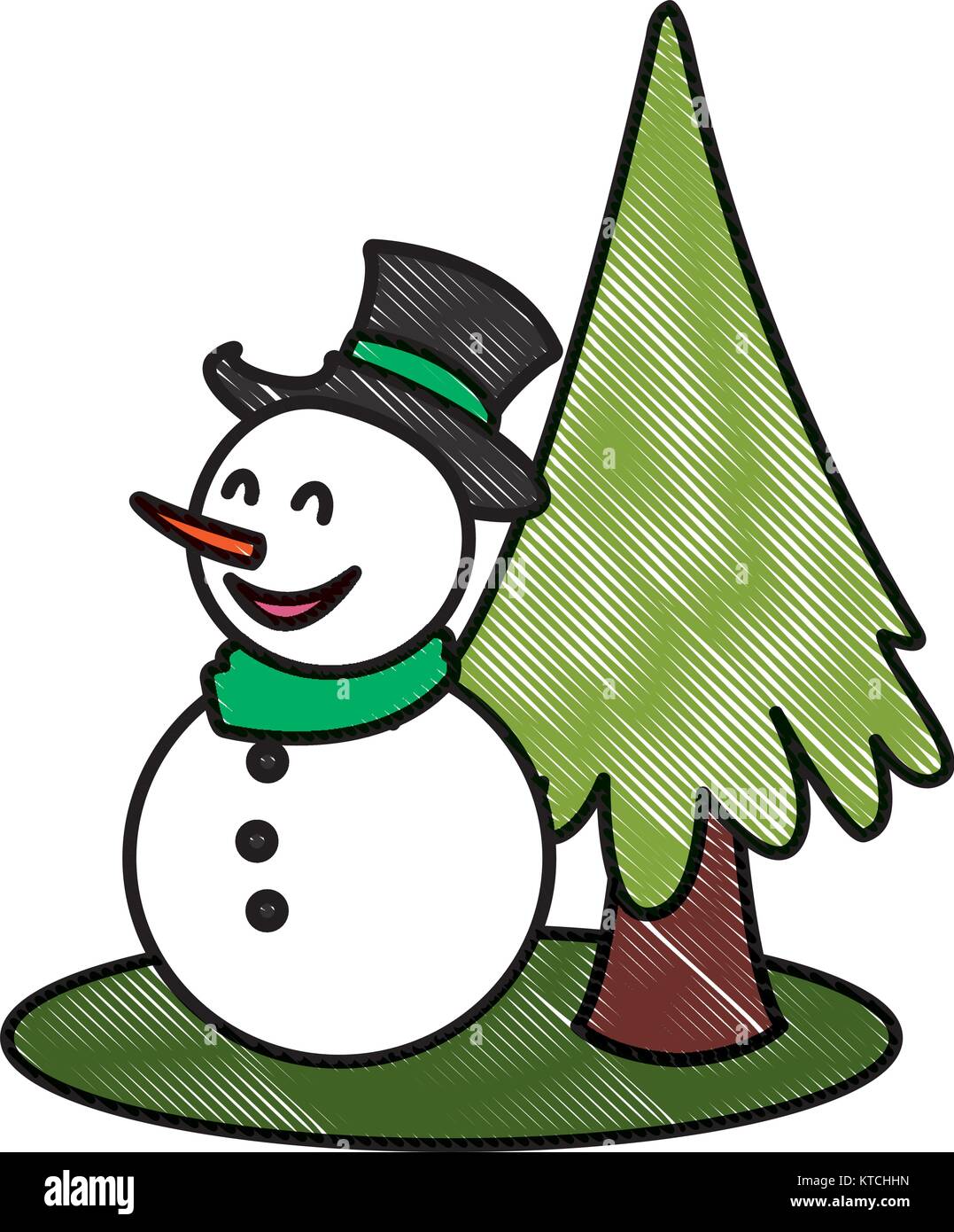 Snowman and tree christmas cartoon Stock Vector Image & Art - Alamy