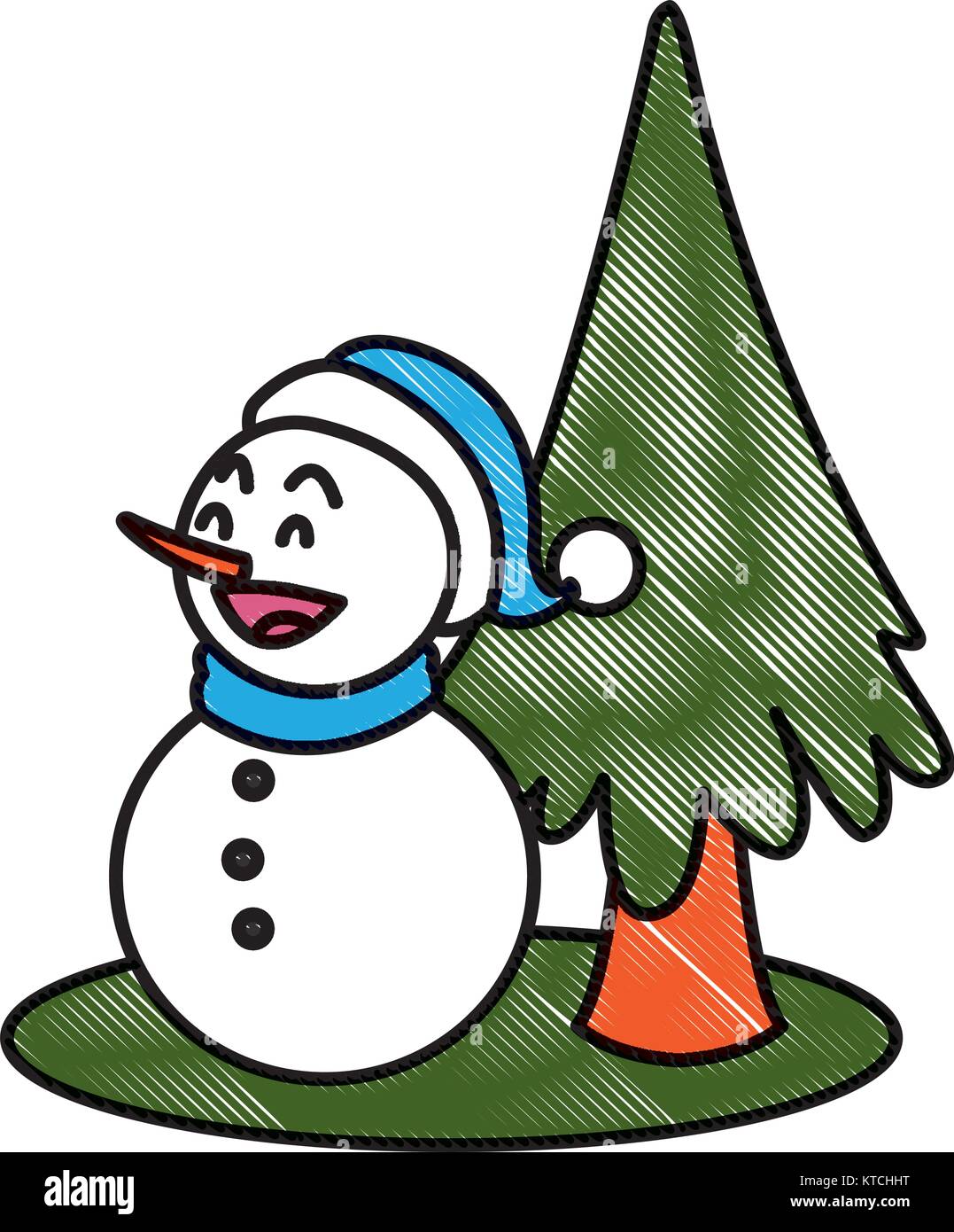 Snowman and tree christmas cartoon Stock Vector Image & Art - Alamy