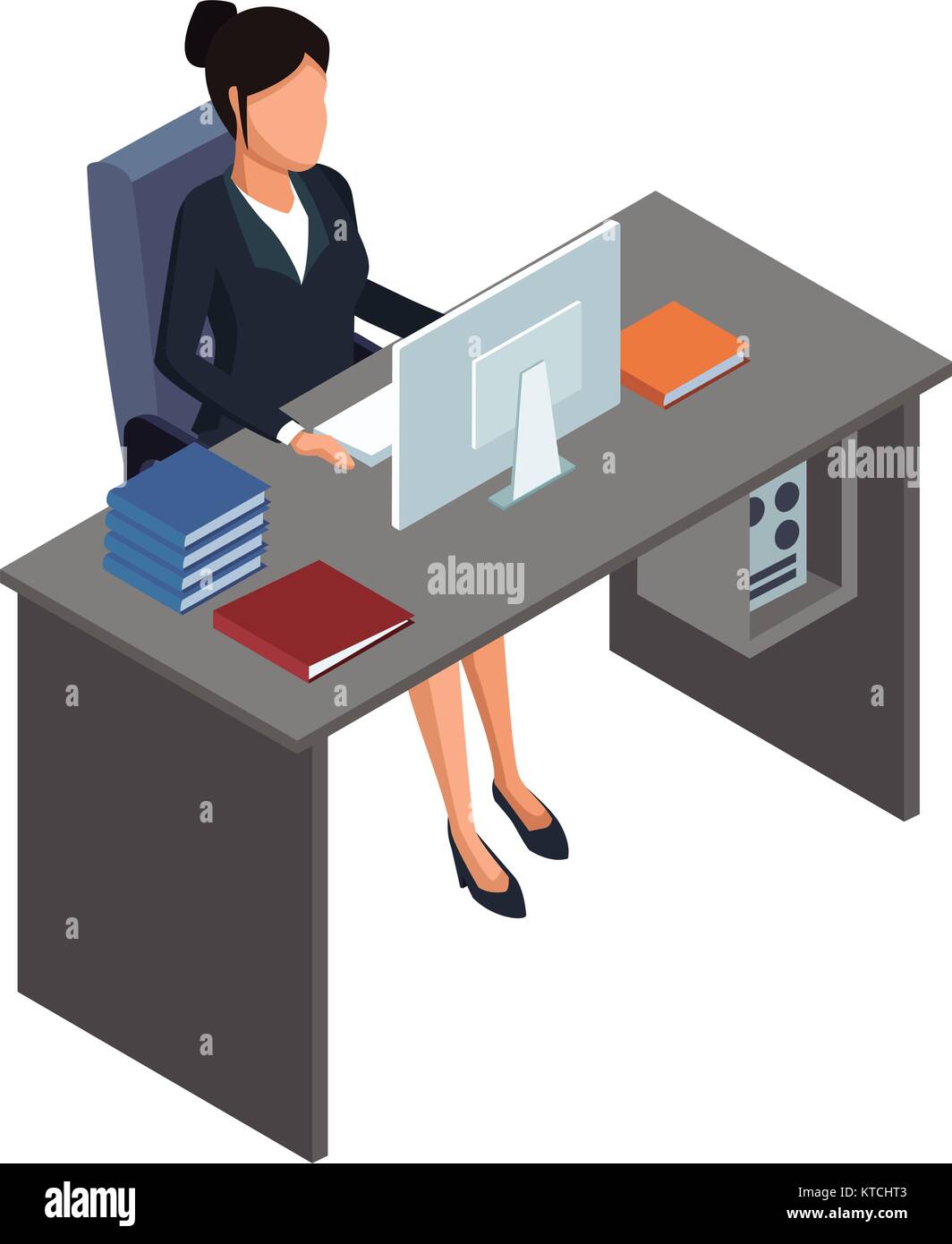 Business woman on office desk 3d Stock Vector Image & Art - Alamy
