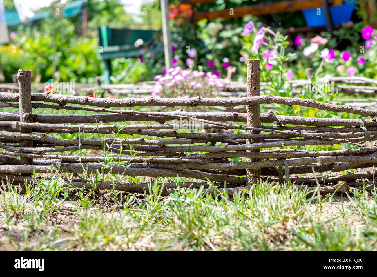Fence of wicker branches and flowers. Ukraine Stock Photo - Alamy