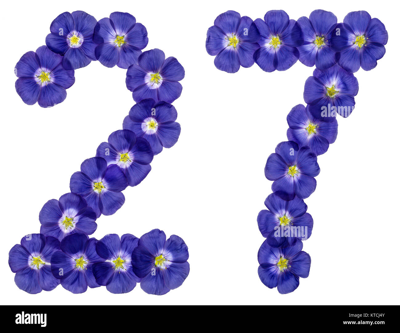 Arabic numeral 27, twenty seven, from blue flowers of flax, isolated on ...