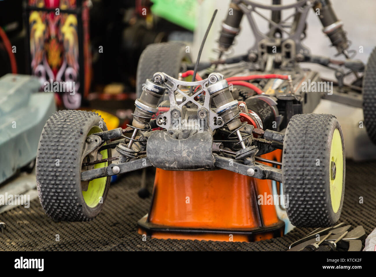 Maintenance of radio-controlled model of the car in a break between ...