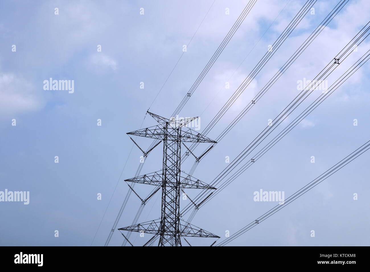 high voltage pole and cable line on sky background Stock Photo - Alamy