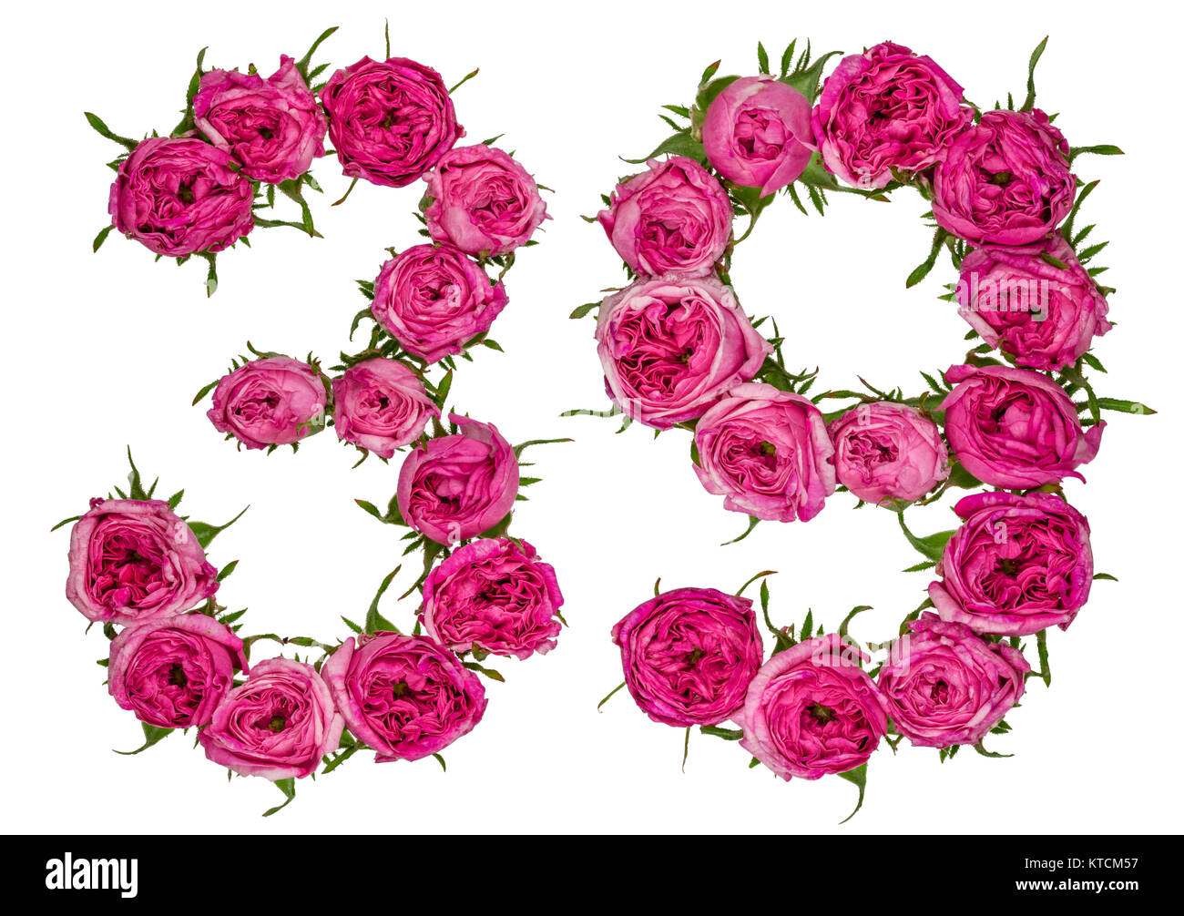 Arabic numeral 39, thirty nine, from red flowers of rose, isolated on ...