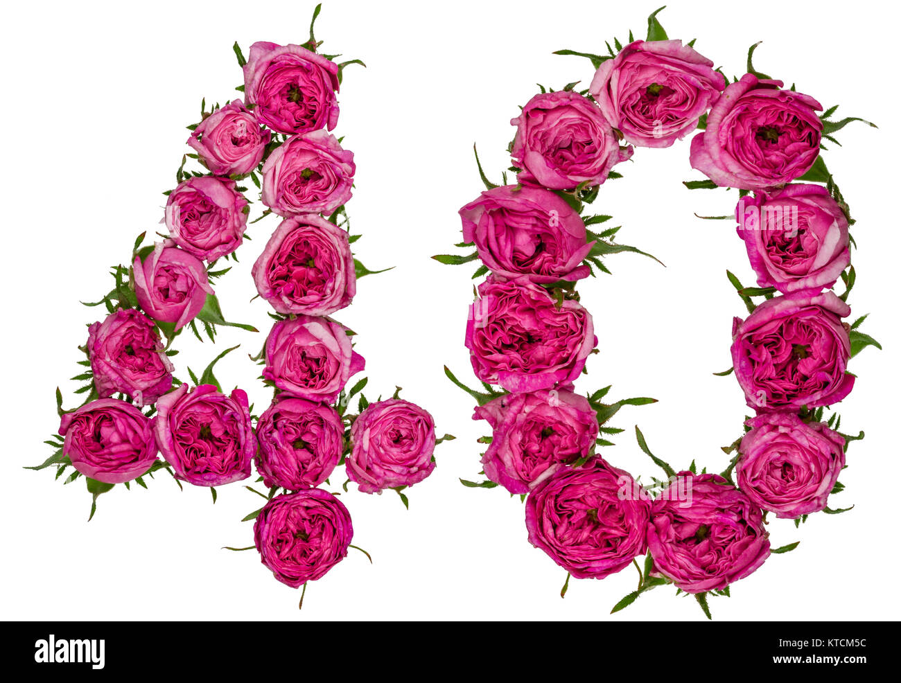 Arabic numeral 40, forty, from red flowers of rose, isolated on white ...