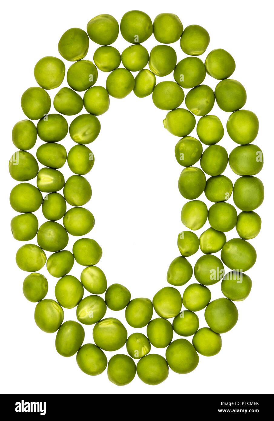 Arabic numeral 0, zero, from green peas, isolated on white background ...
