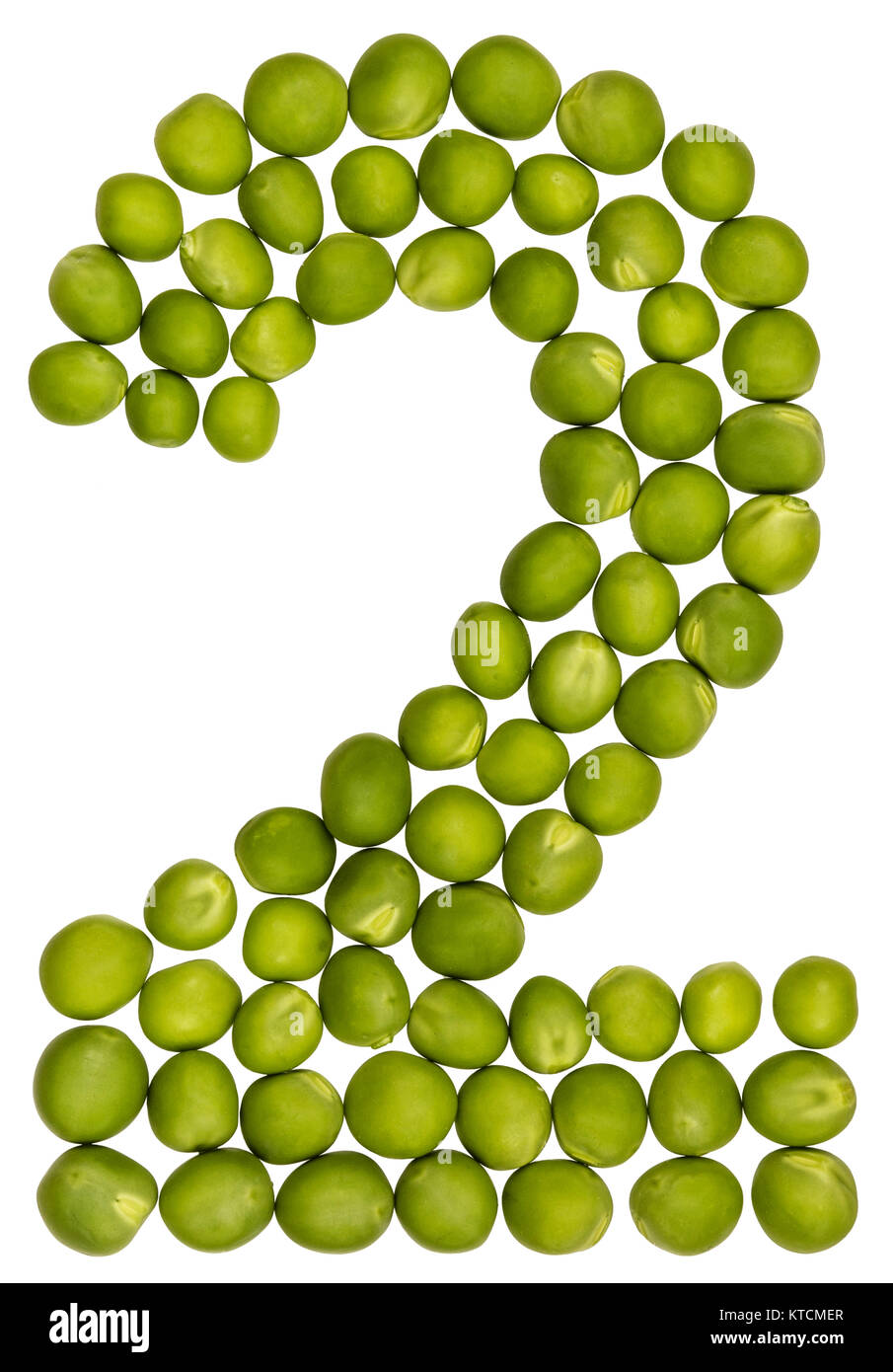 Arabic numeral 2, two, from green peas, isolated on white background ...