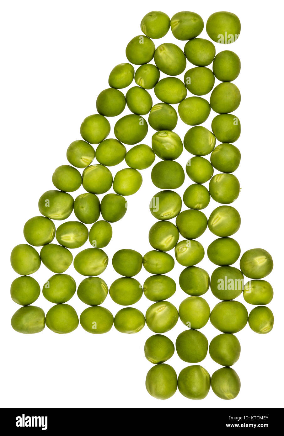Arabic numeral 4, four, from green peas, isolated on white background ...