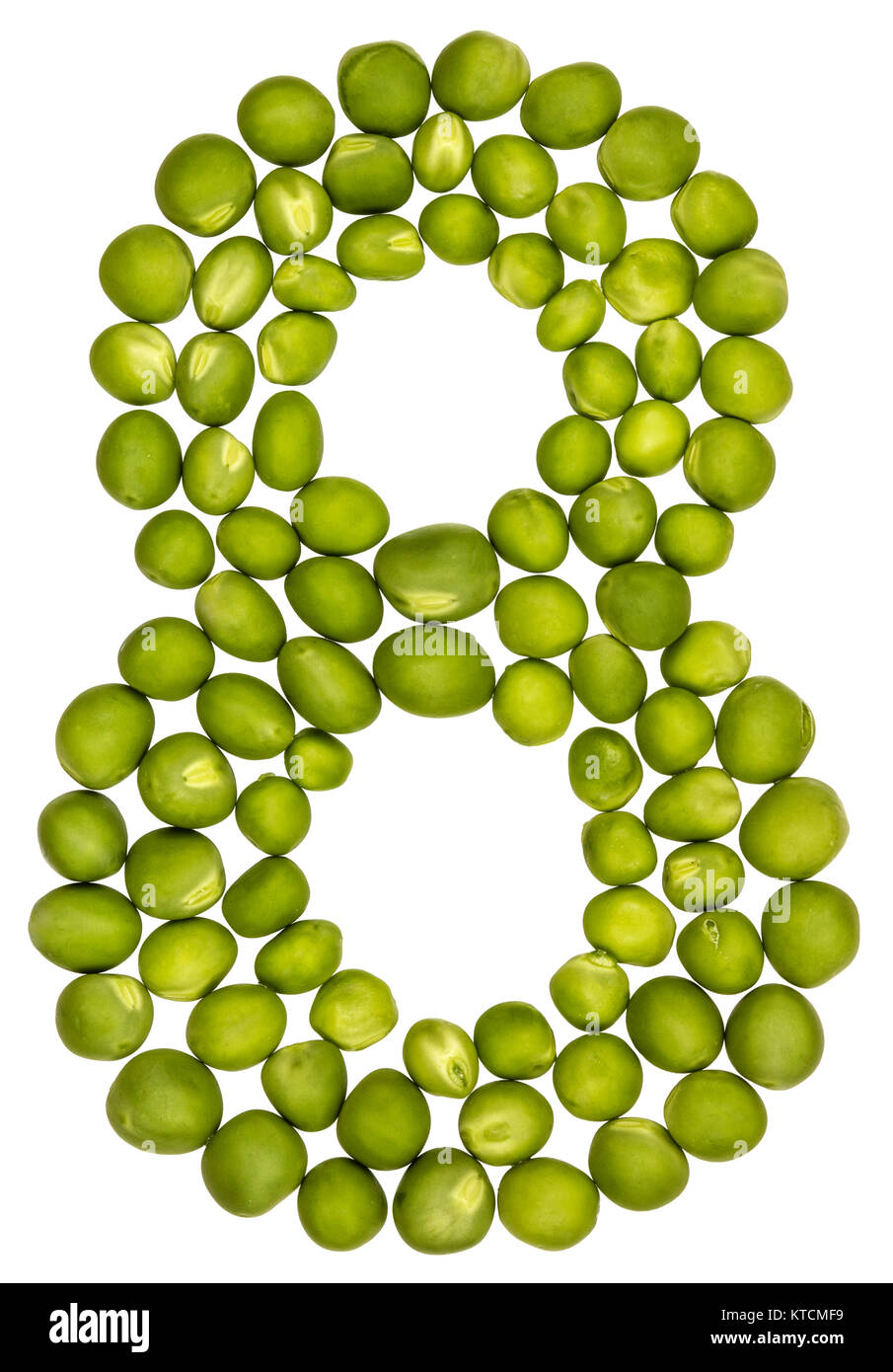 Arabic numeral 8, eight, from green peas, isolated on white background ...