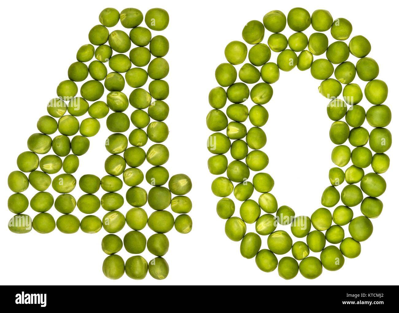 Arabic numeral 40, forty, from green peas, isolated on white background ...