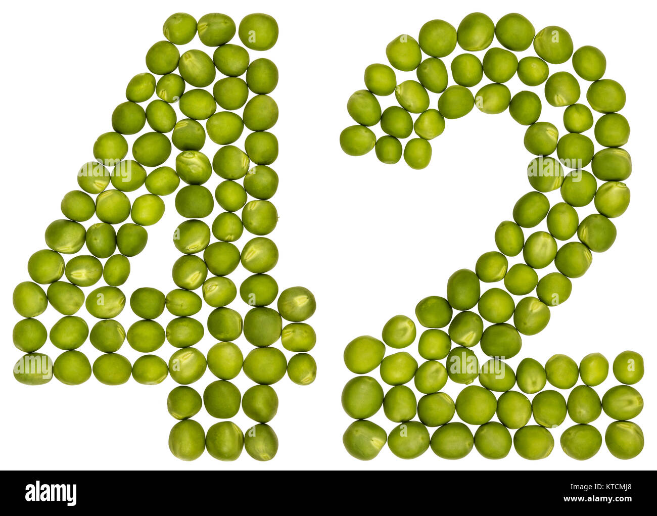 Arabic numeral 42, forty two, from green peas, isolated on white ... Arabic numeral 42, forty two, from green peas, isolated on white ...