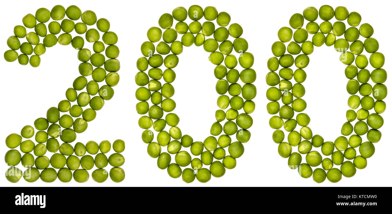 Arabic numeral 200, two hundred, from green peas, isolated on white ...
