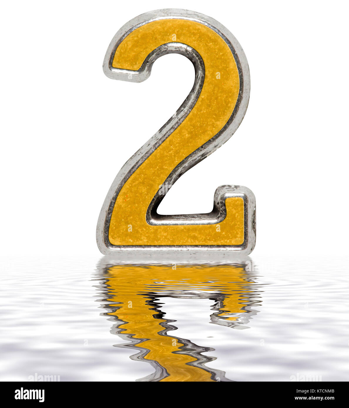 Numeral 2, two,reflected on the water surface, isolated on white, 3d ...