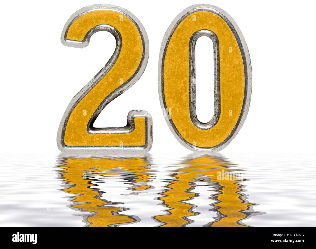 Numeral 20, twenty, reflected on the water surface, isolated on white ... Numeral 20, twenty, reflected on the water surface, isolated on white ...
