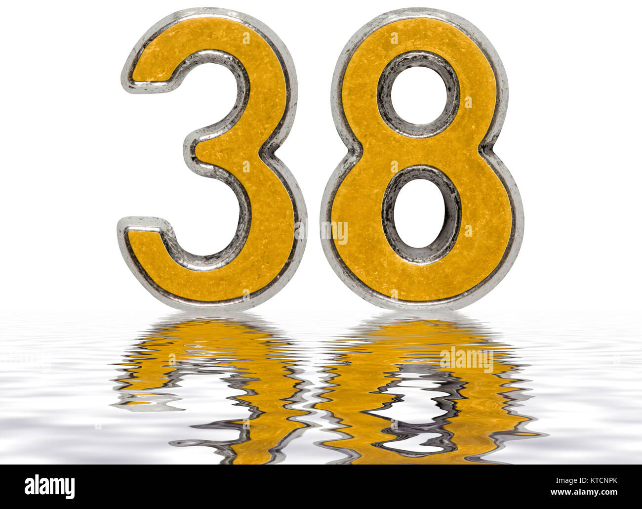 Numeral 38, thirty eight, reflected on the water surface, isolated on ... Numeral 38, thirty eight, reflected on the water surface, isolated on ...
