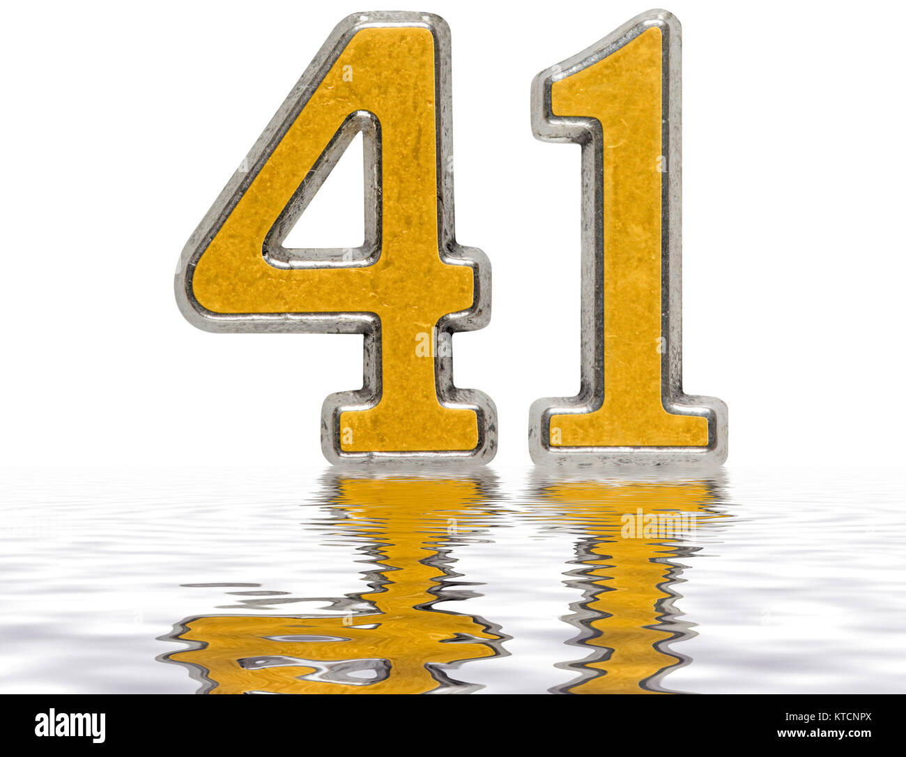 Numeral 41, forty one, reflected on the water surface, isolated on ...