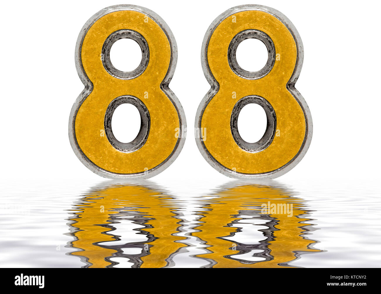 Numeral 88, eighty eight, reflected on the water surface, isolated on ...
