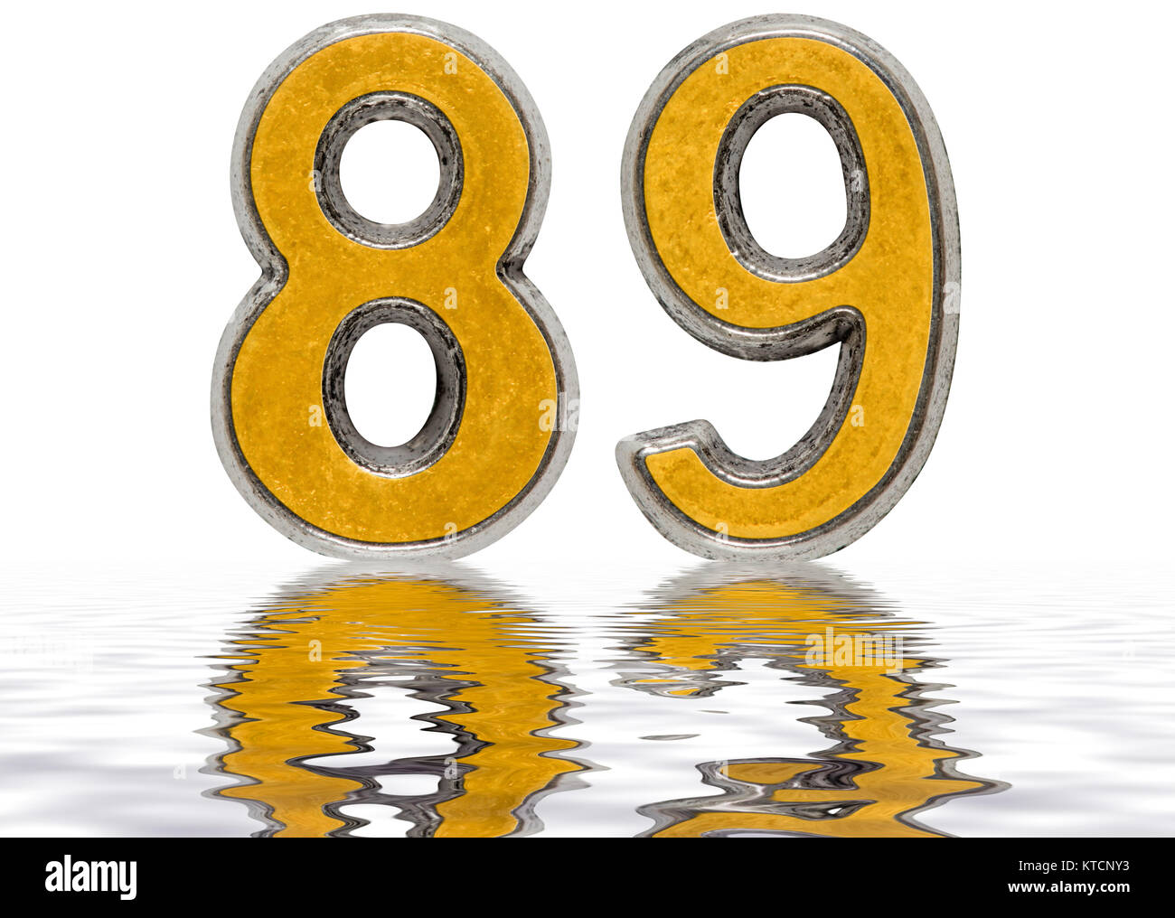 Numeral 89, eighty nine, reflected on the water surface, isolated on white, 3d render Stock ...