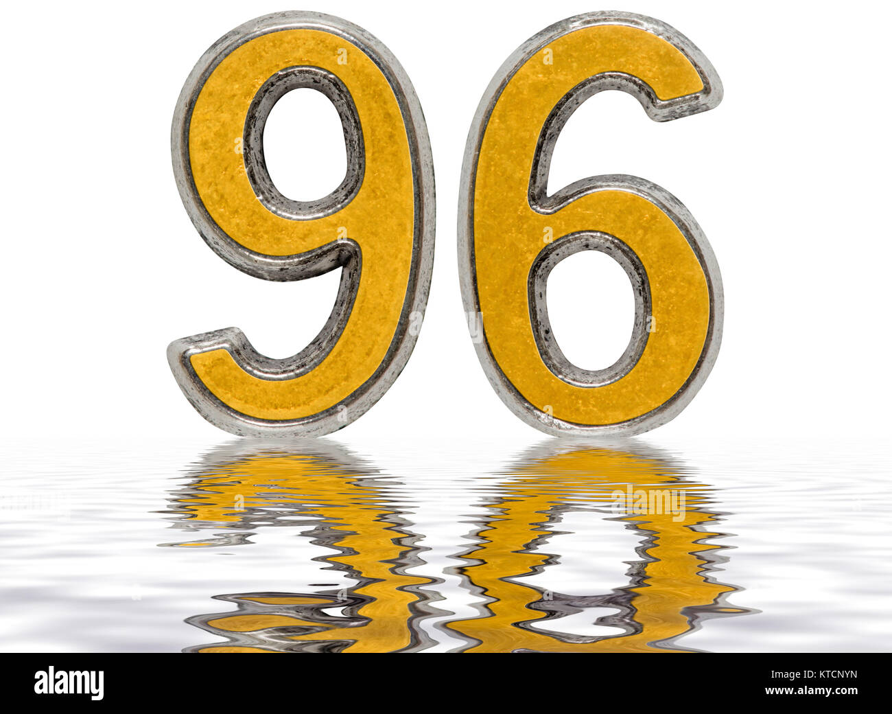 Numeral 96, ninety six, reflected on the water surface, isolated on ...