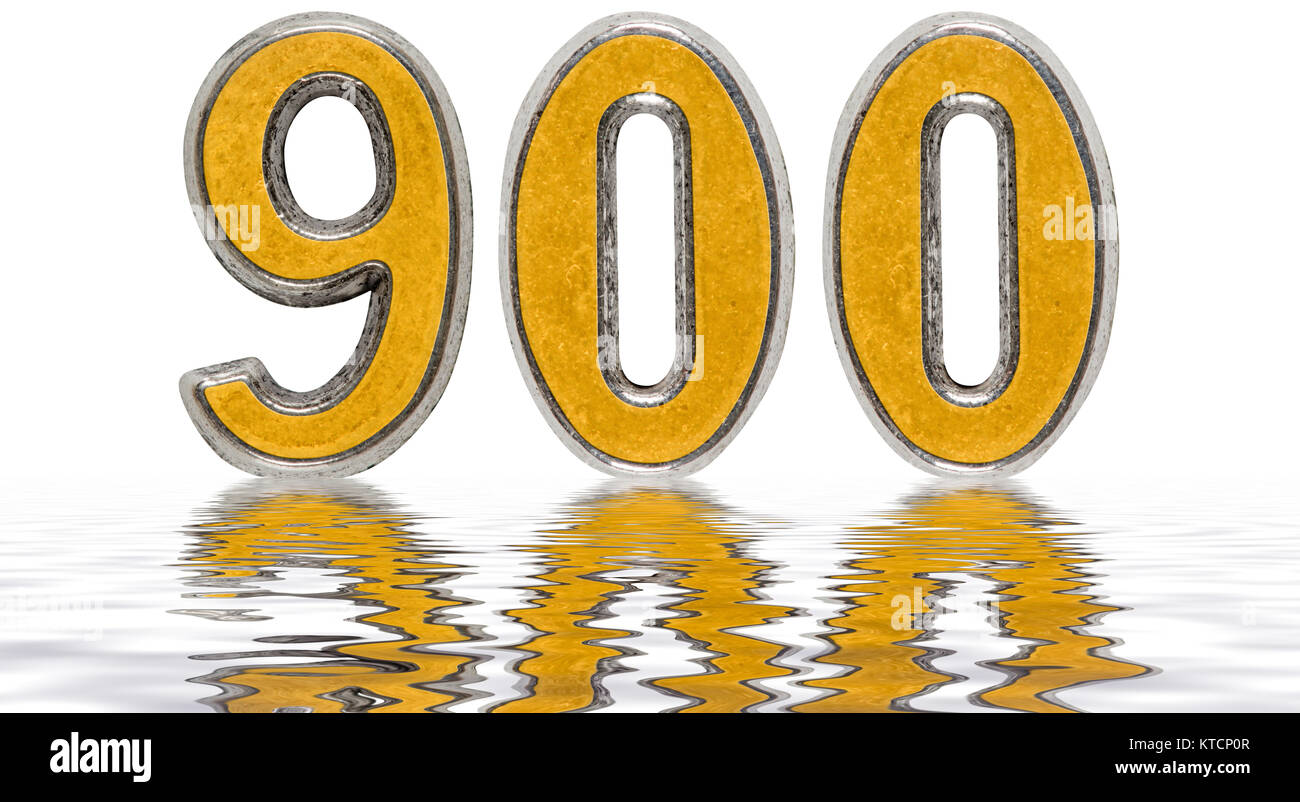 Numeral 900, nine hundred, reflected on the water surface, isolated on ...