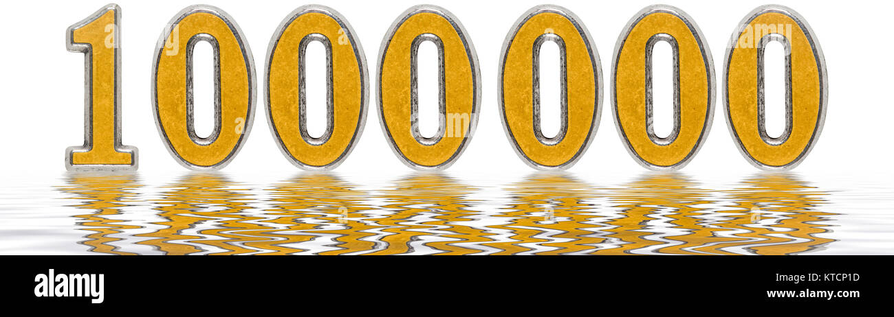 Numeral 1000000, one million, reflected on the water surface, isolated ...