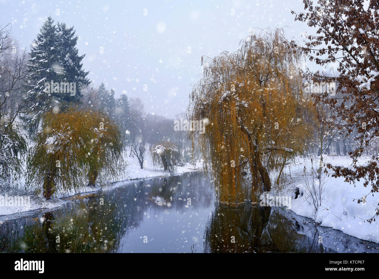 Beautiful winter landscape with the river Stock Photo - Alamy