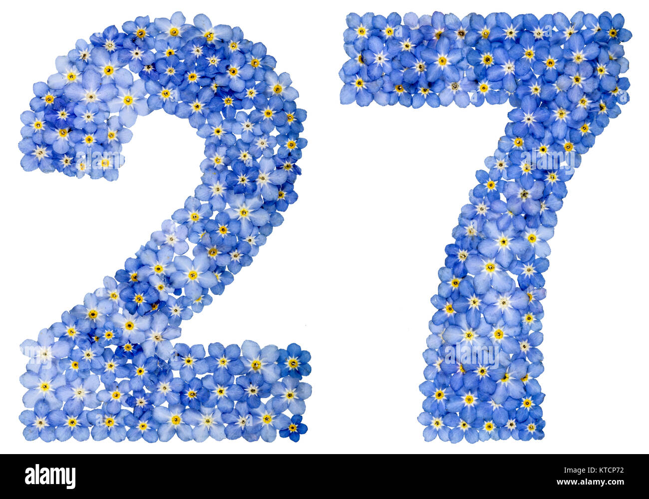 Arabic numeral 27, twenty seven, from blue forget-me-not flowers ...