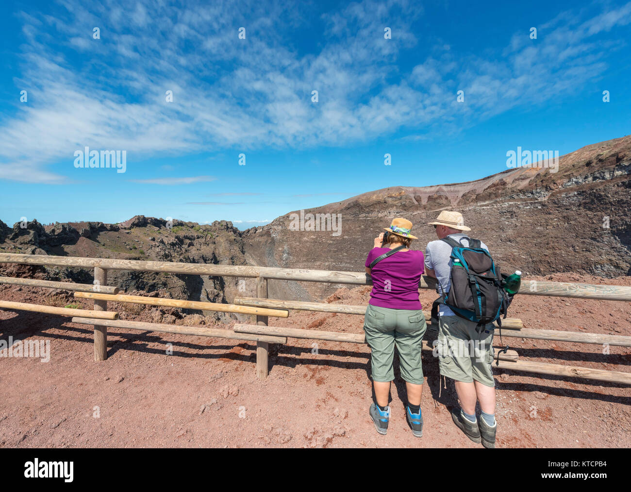 Elderly couple photographing the crater of Mount Vesuvius, Naples ...