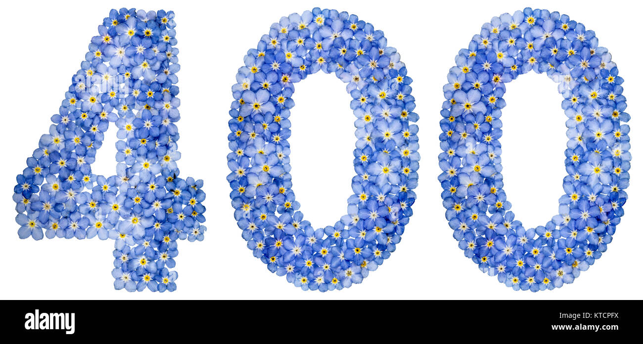 Arabic numeral 400, four hundred, from blue forget-me-not flowers ...
