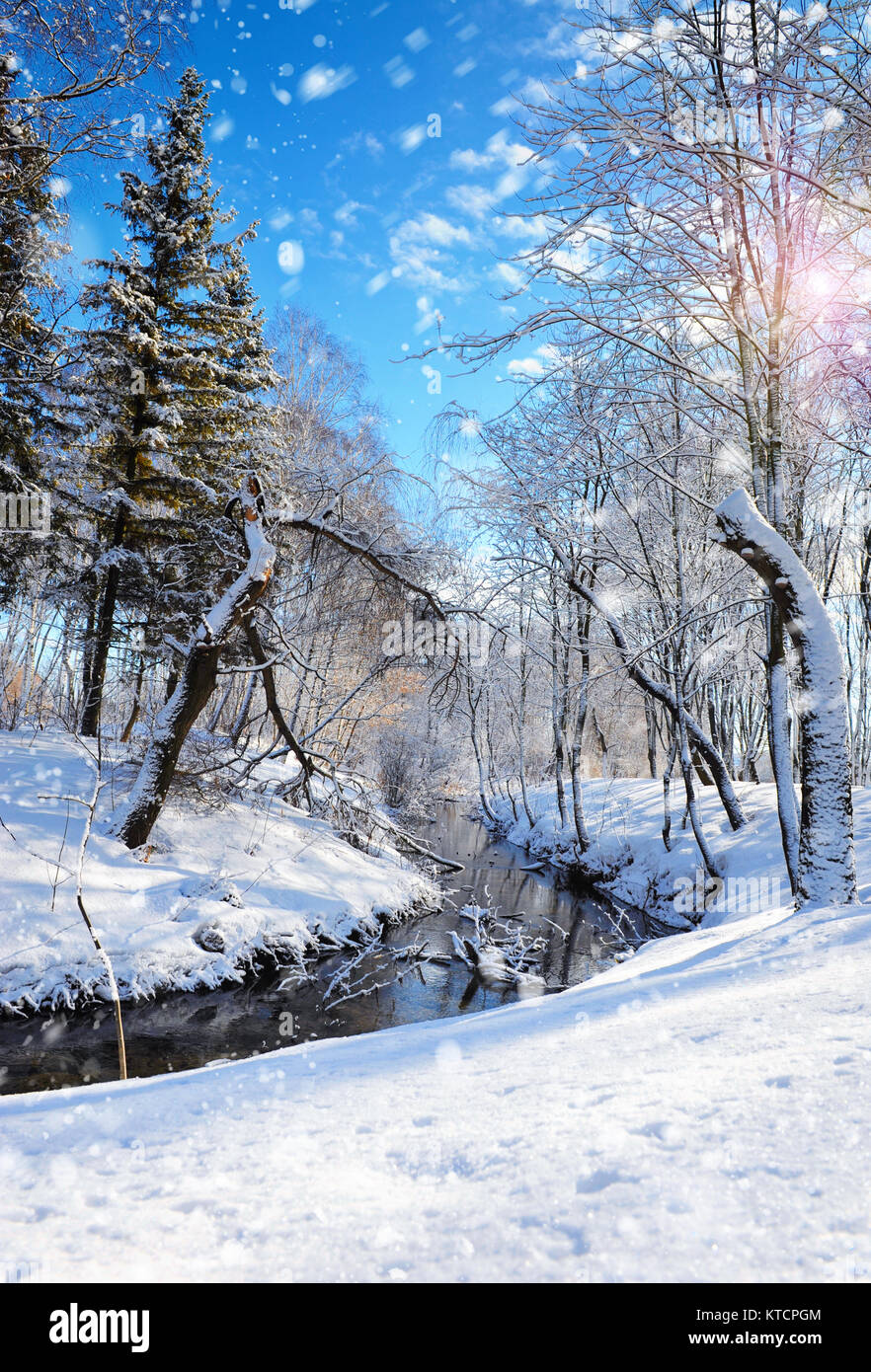 Beautiful winter landscape with the river Stock Photo - Alamy