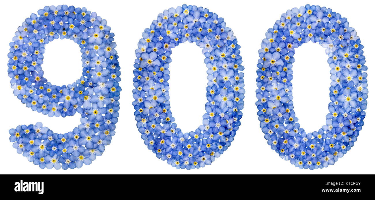 Arabic numeral 900, nine hundred, from blue forget-me-not flowers ...