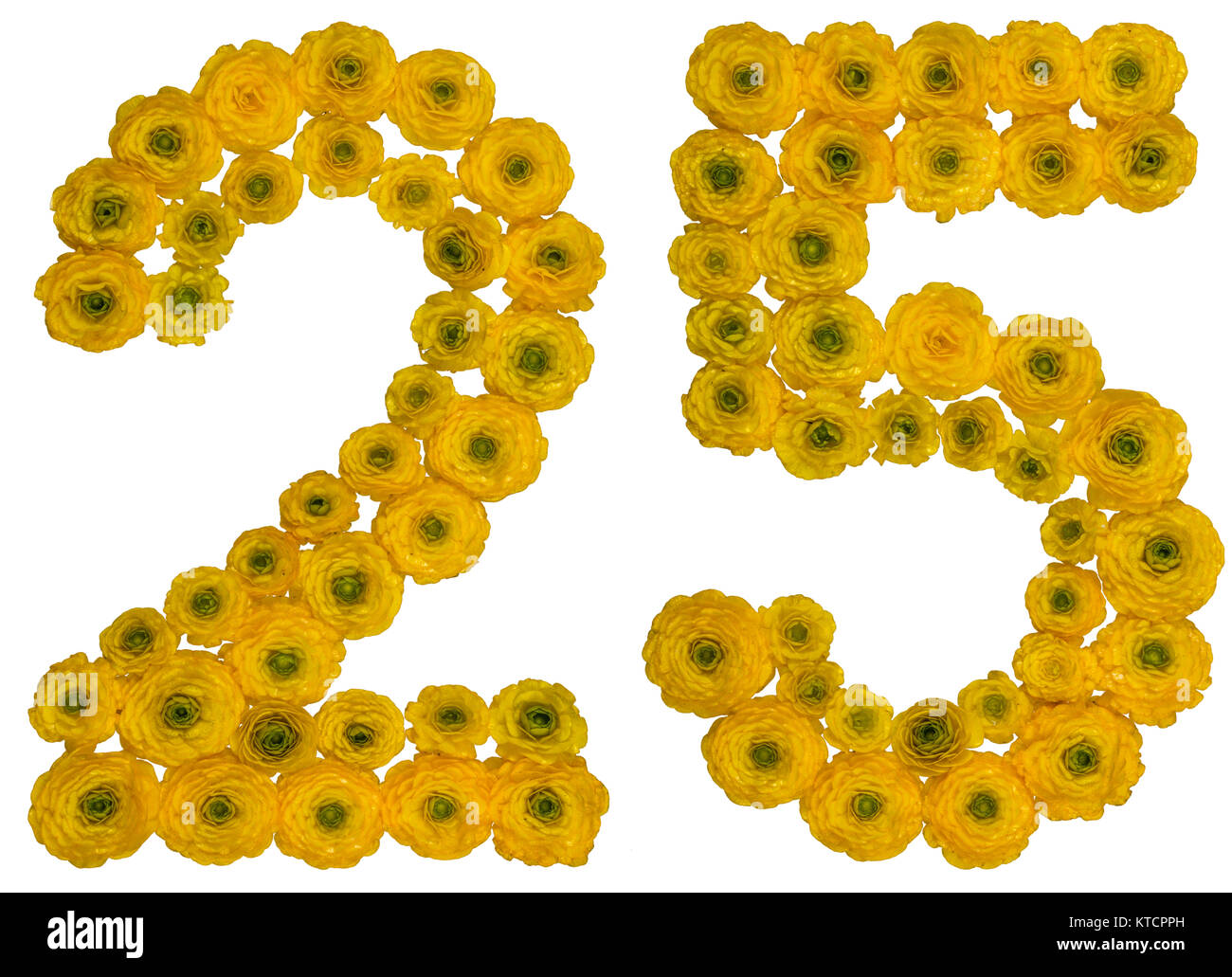 Arabic numeral 25, twenty five, from yellow flowers of buttercup ...