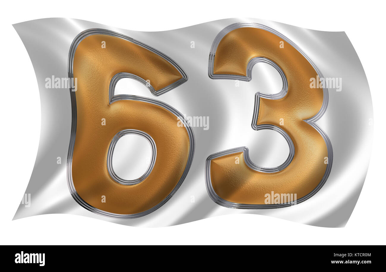 In the wind fluttering the flag with numeral 63, sixty three, isolated ...