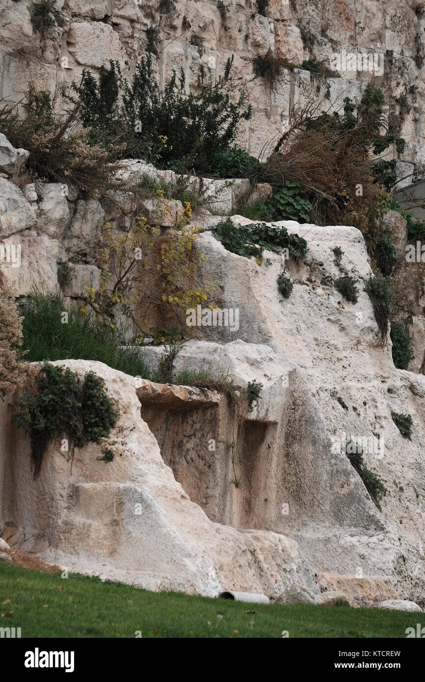 View of the ancient burial caves from the late first Jewish temple ...