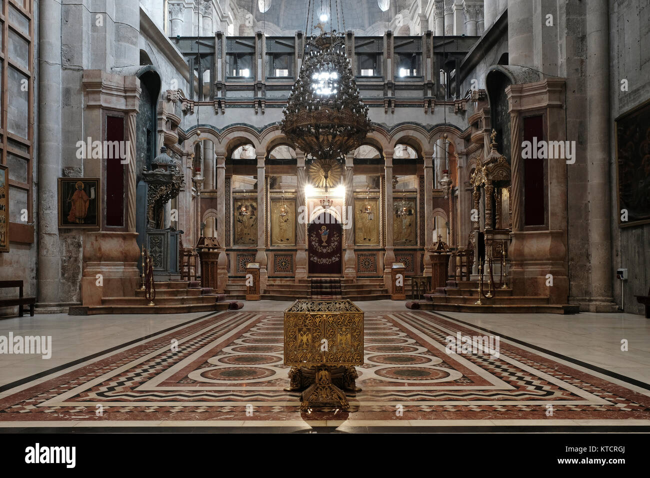 View of the Katholikon or Catholicon Chapel with the throne of the ...