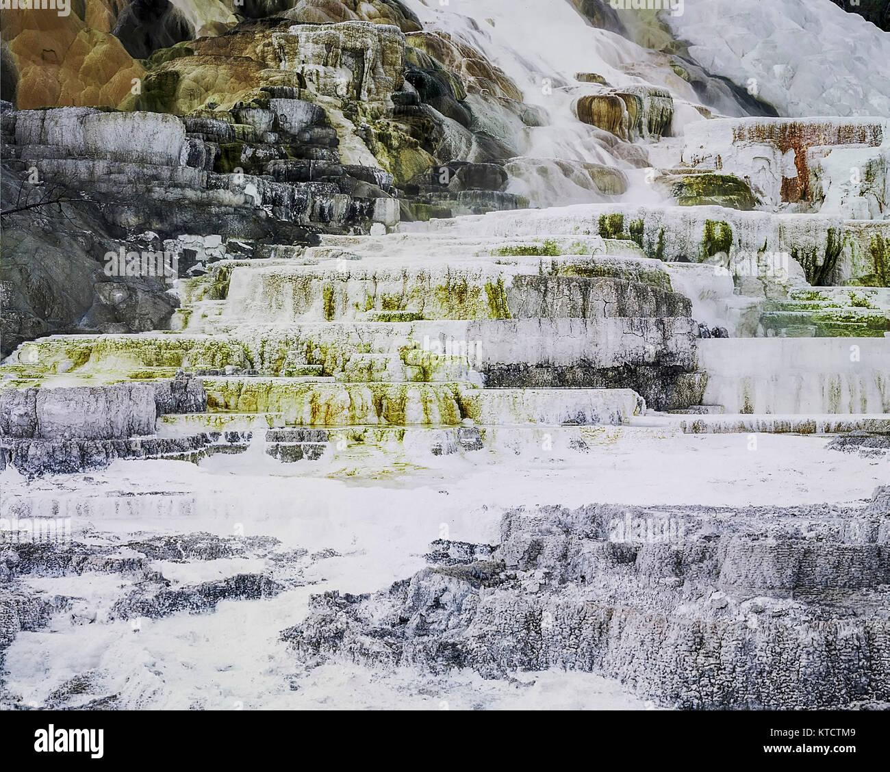 travertine formations and colourful rock formations Mammoth Hot Springs ...