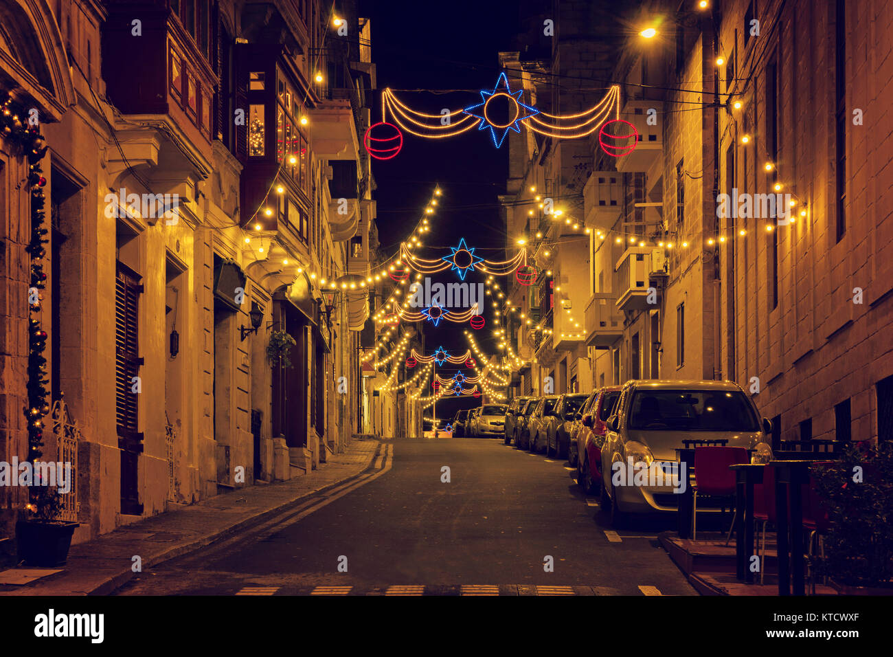 Street of old city Malta in the Christmas decor Stock Photo - Alamy