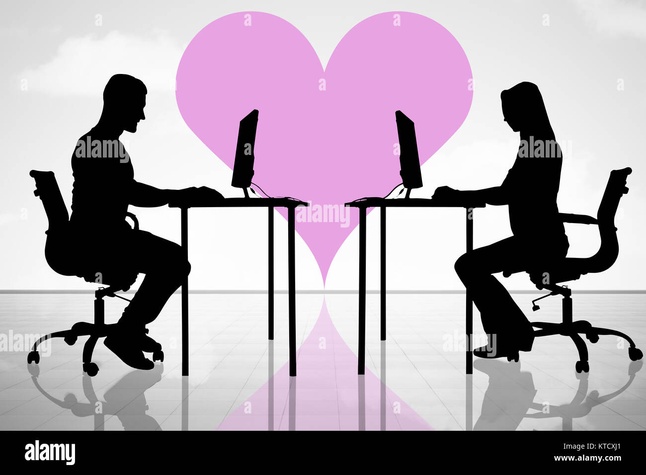 Couple In Love Using Computers Stock Photo - Alamy