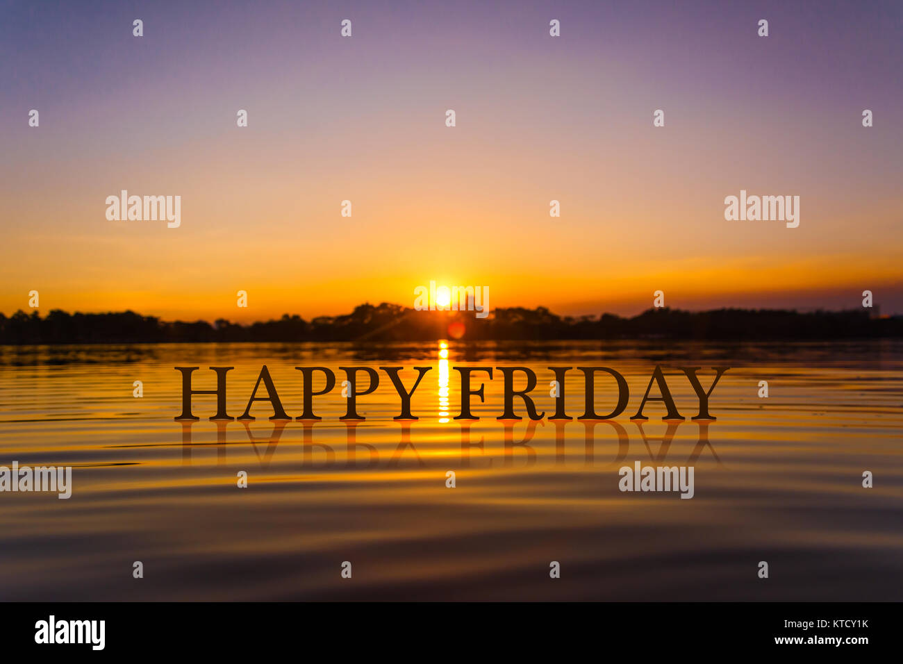 'HAPPY FRIDAY 'with sunset water Stock Photo - Alamy