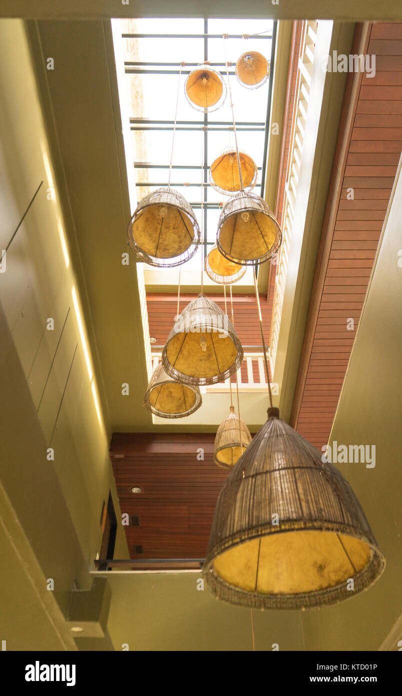 Wood Lamp Hanging on the ceiling Stock Photo - Alamy