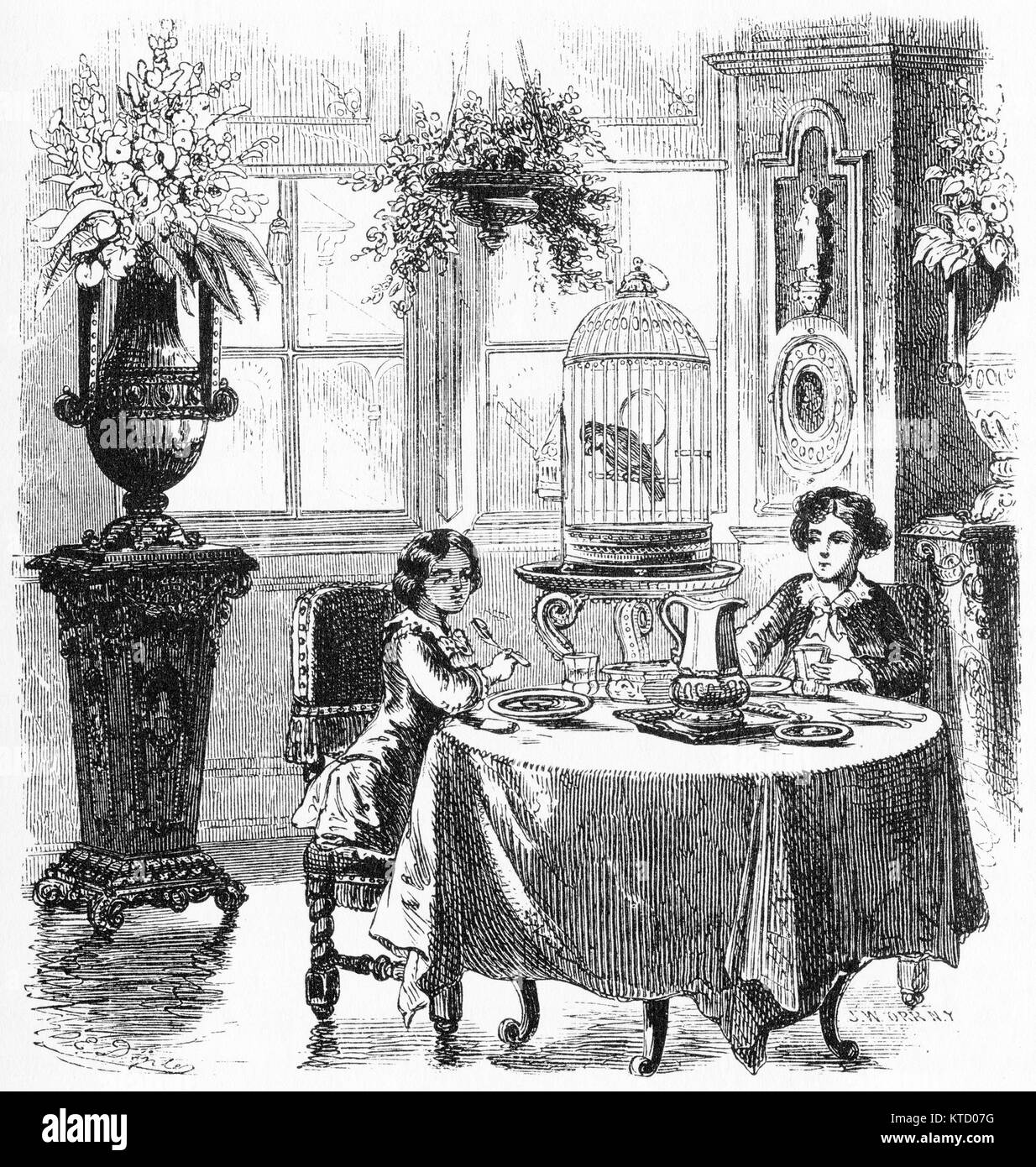 Engraving of children in an ornate dining room. From The Harper ...