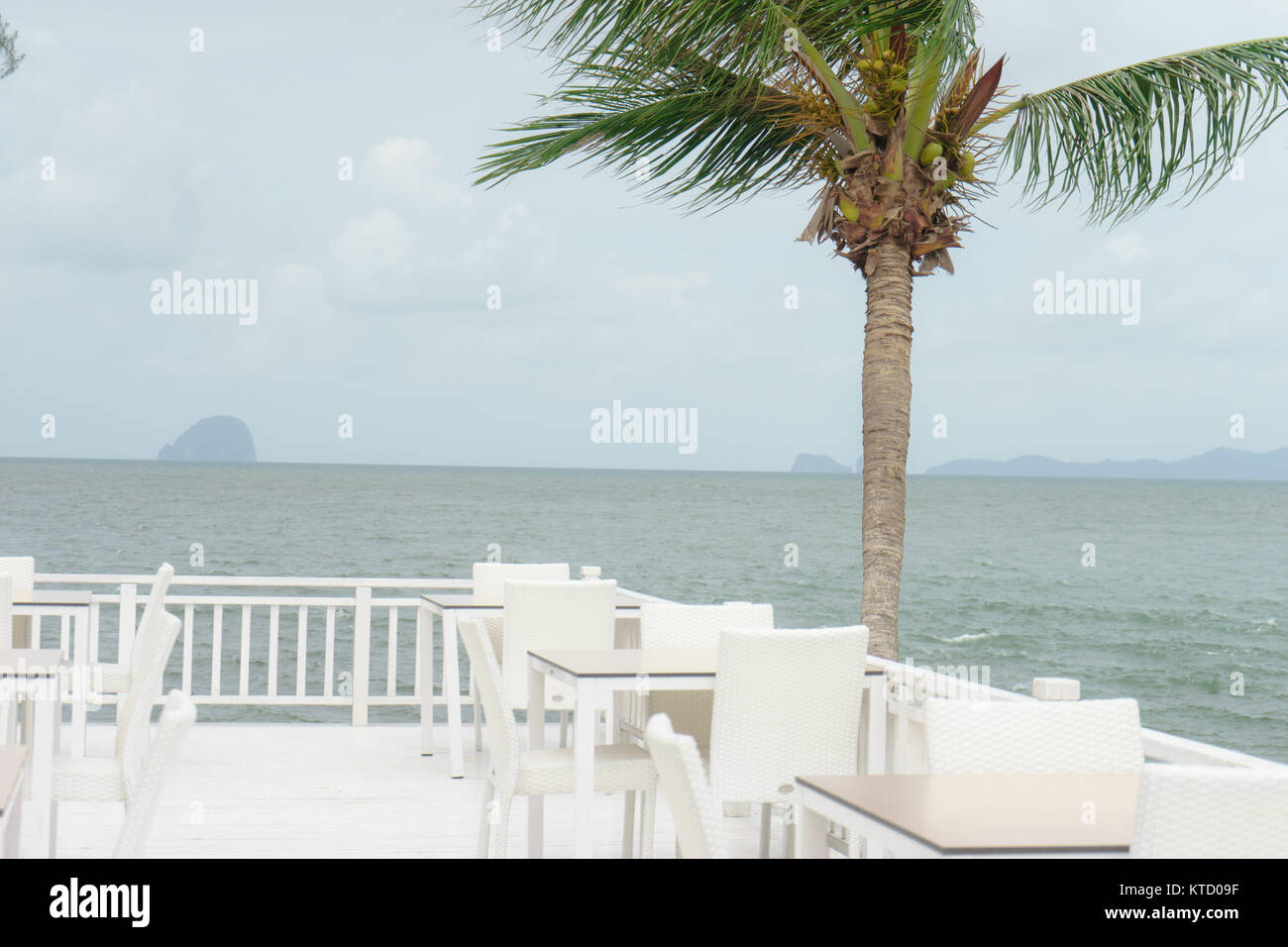 Table chair and coconut tree on sea landscape background Stock Photo ...
