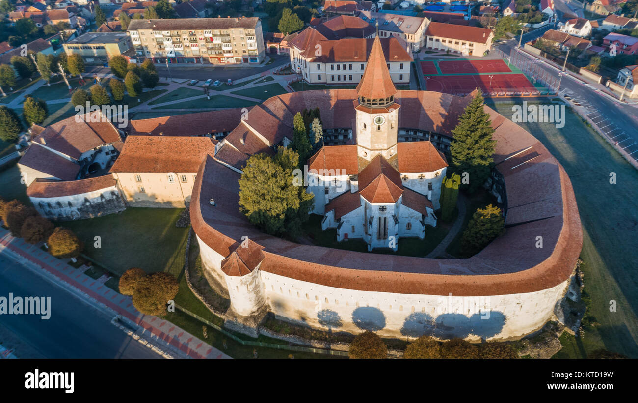 Aerial view of Prejmer fortified Church. UNESCO world heritage site ...