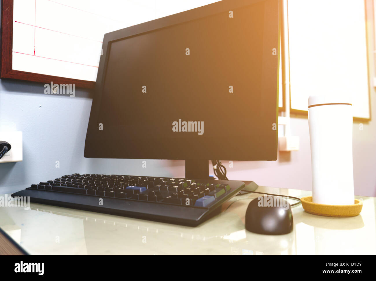 Computer on table Stock Photo - Alamy